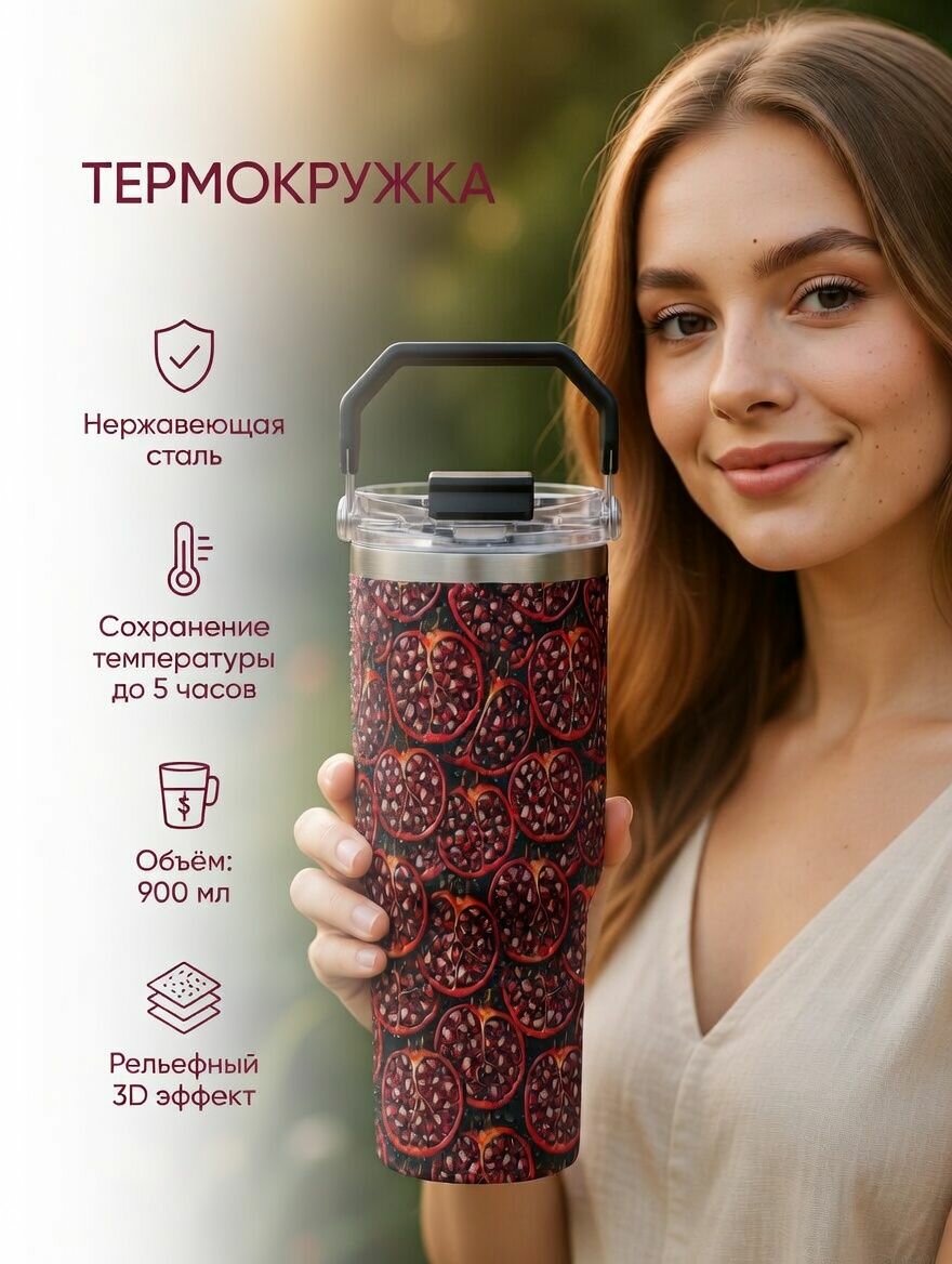 Термокружка 3D Гранат