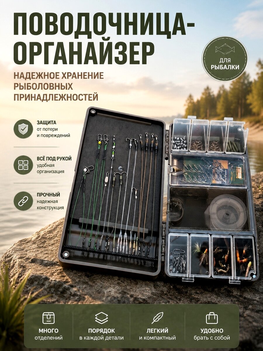 Поводочница-органайзер, для оснасток, с булавками, отделами для мелочей