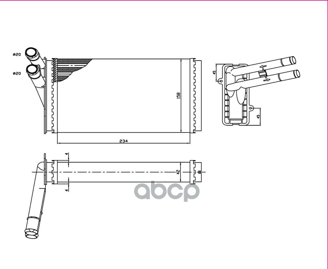 Радиатор печки AUDI 80, 90, A4 1.6, 1.8, 1.9, 2.0 94- M-TEX арт. MTR50524