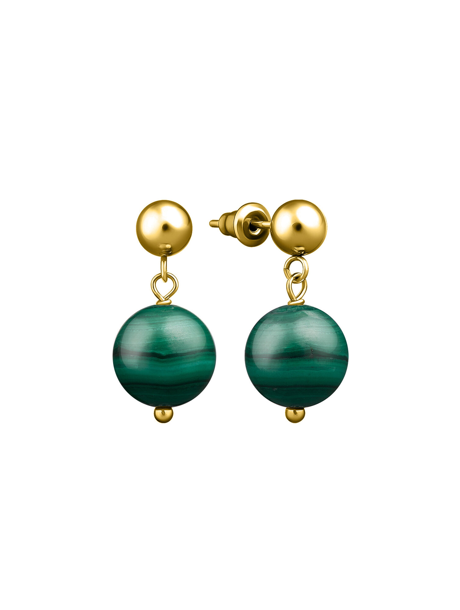 Серьги LU Jewel, малахит, размер 6 мм, золотой, зеленый — фото 1