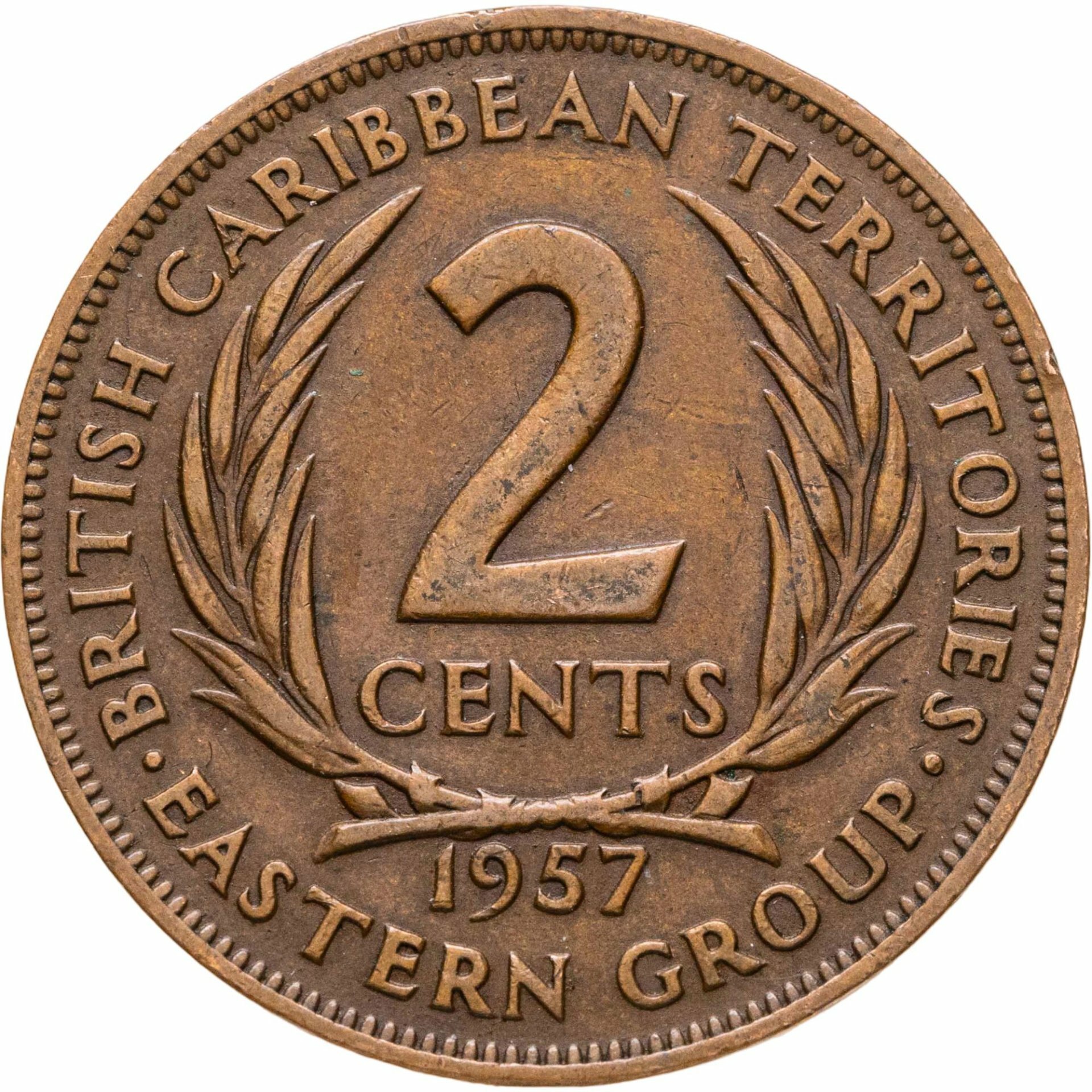 Восточные Карибы 2 цента cents 1957, Бронза, в сохранности VF