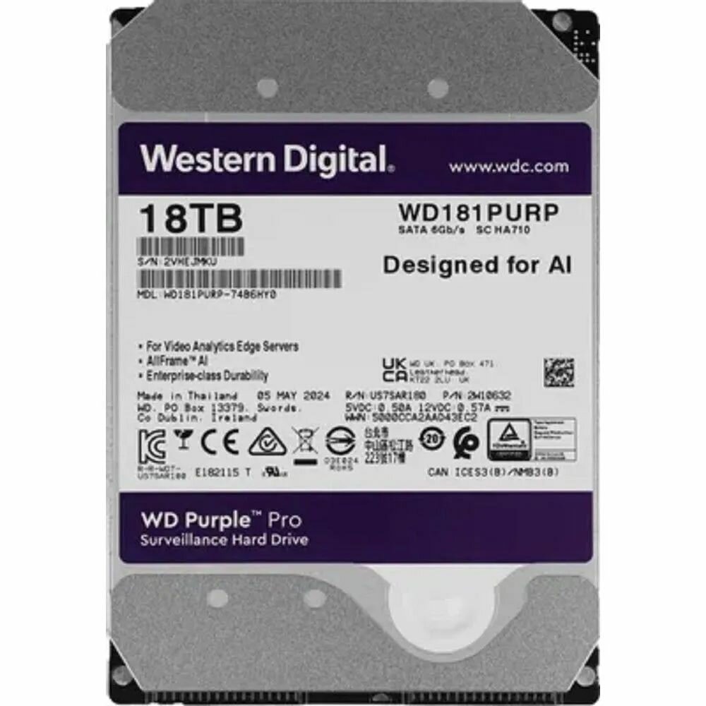 Western Digital 18 ТБ Внутренний жесткий диск (WD181PURP)