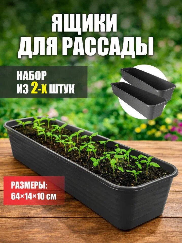 Комплект из 2-х шт Ящик для рассады без поддона 640*140*100 графит