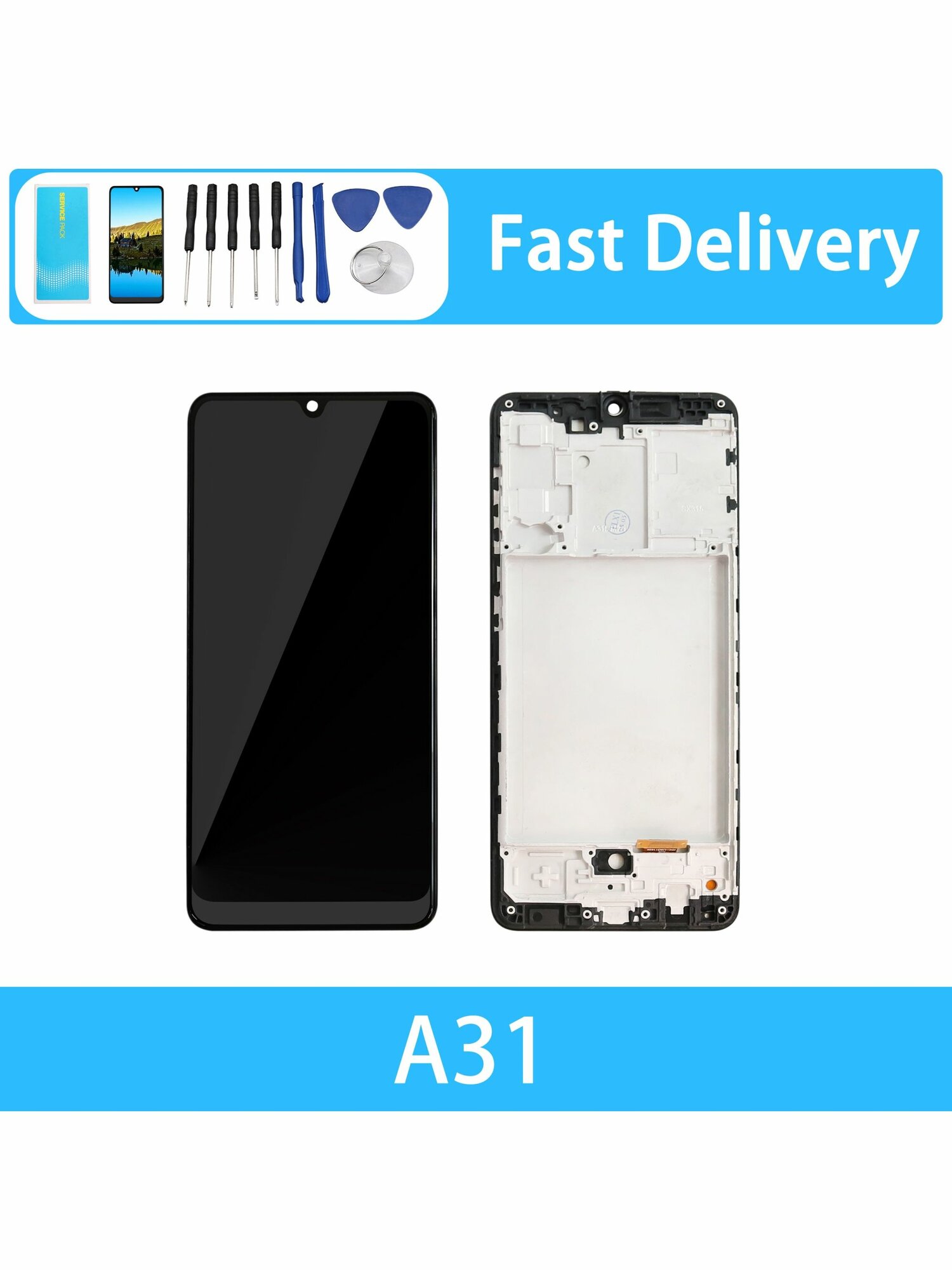 Дисплей для Samsung Galaxy A31 (с рамкой), TFT LCD, 6.4", 720x1600, яркость 310 нит, рамка чёрная
