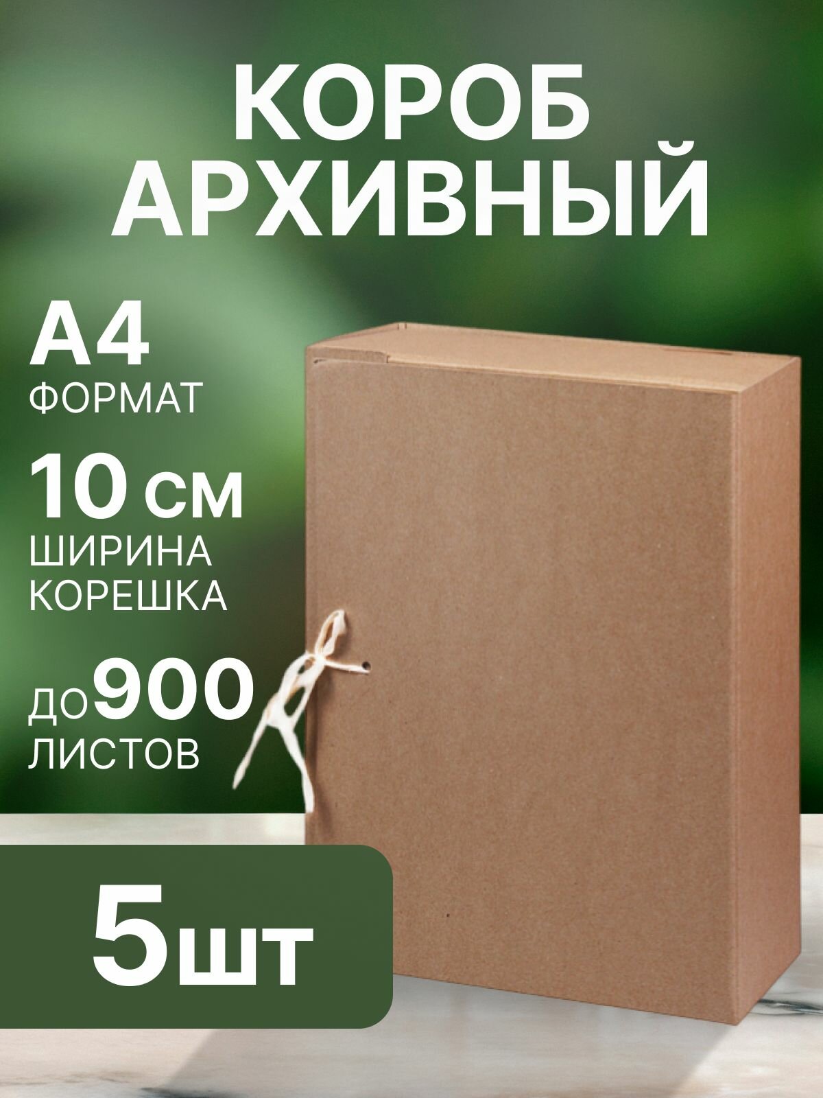 Короб архивный А4 с завязками 100 мм, 5 шт