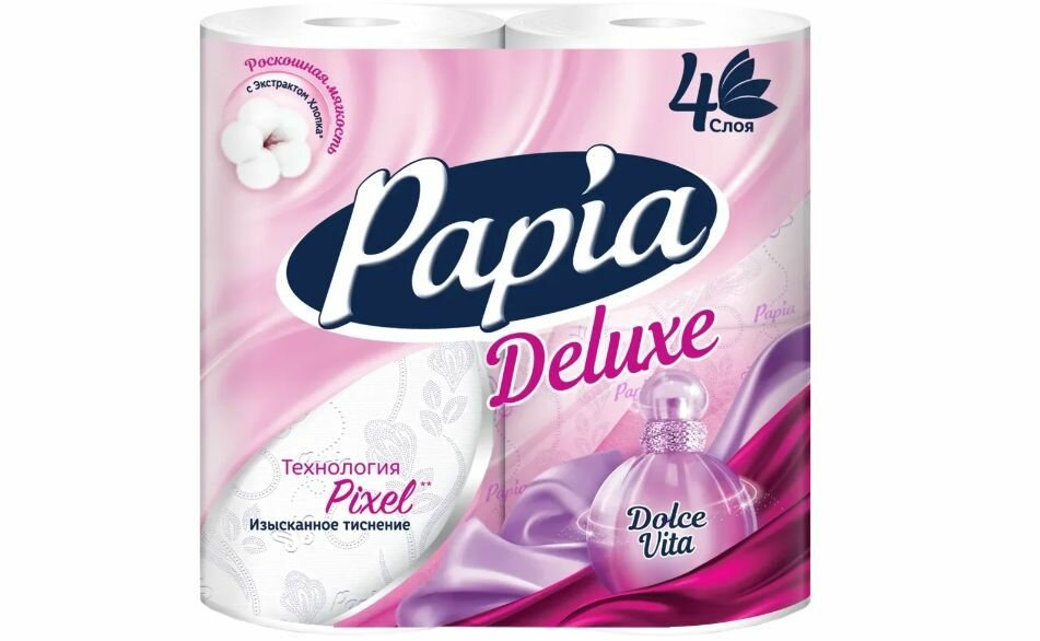 Papia Туалетная бумага Deluxe Dolce Vita, 4 слоя, 4 шт
