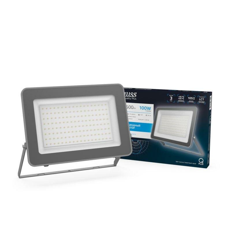 Прожектор светодиодный Qplus 100Вт 6500К IP65 10500лм 175-265В до графит. GAUSS 690511100