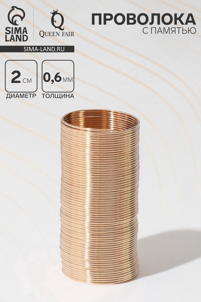 Проволока с памятью, d=2 см, толщина 0.6 мм, для кольца, цвет золото, 10 г