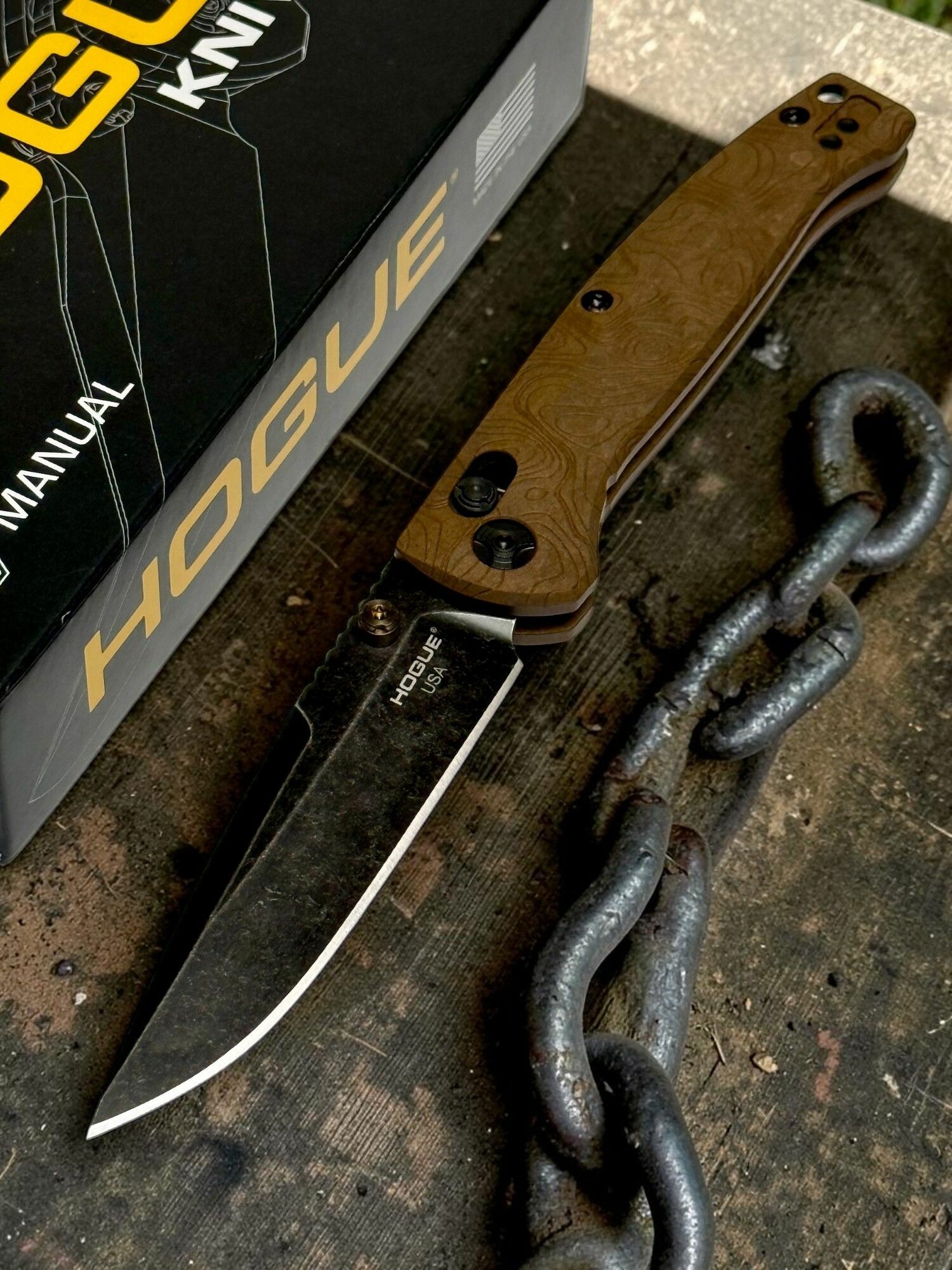Нож складной Hogue HO24453 Mysto, BlackWash MagnaCut Blade, Brown Handle