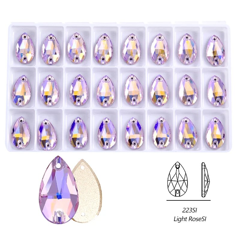 Стразы пришивные BOBOHOO K9 из стекла 10x14mm - 36Pcs, 223SI Light Rose SI
