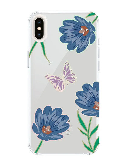 Чехол накладка для Apple iPhone X/XS Devia Blossom Crystal Series Case, прозрачный с синими цветками