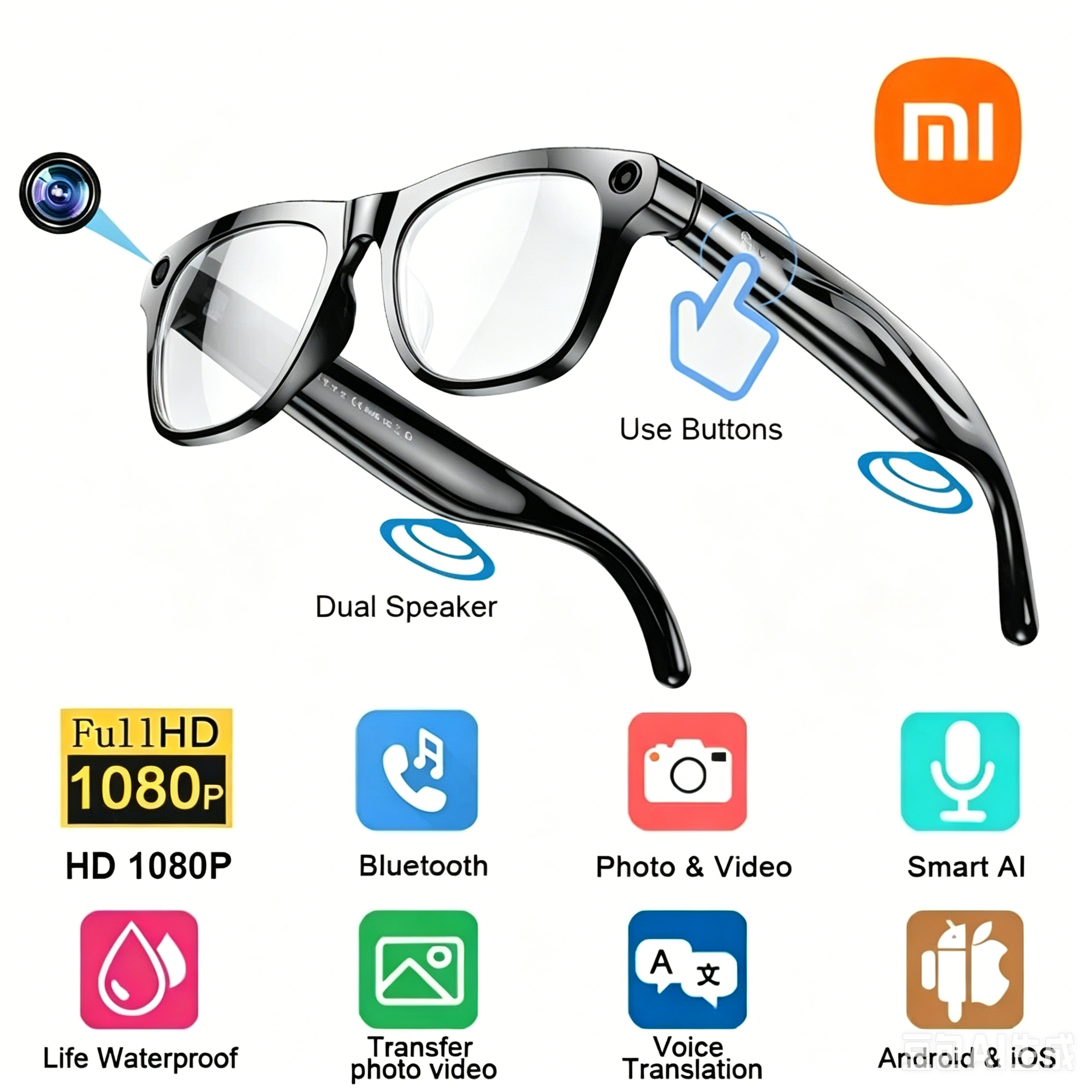 MIJIA Умные очки с камерой 1080P，прозрачный