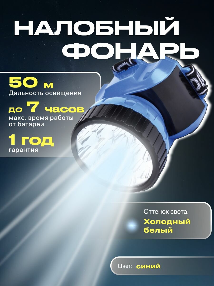 Фонарь SmartBuy аккумуляторный налобный 12 LED (SBF-26-B), синий