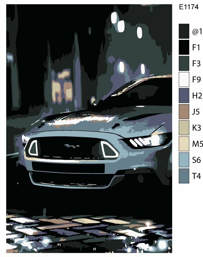 Детская картина по номерам E1174 "Арт гоночной машины Ford Mustang" 20x30