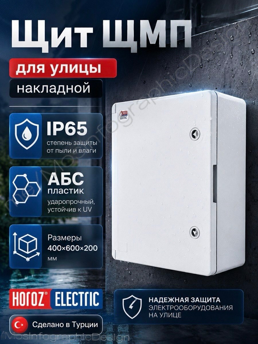 Щиток электрический уличный для автоматов ЩМП IP65 ABS-пластик400X600X200 Турция