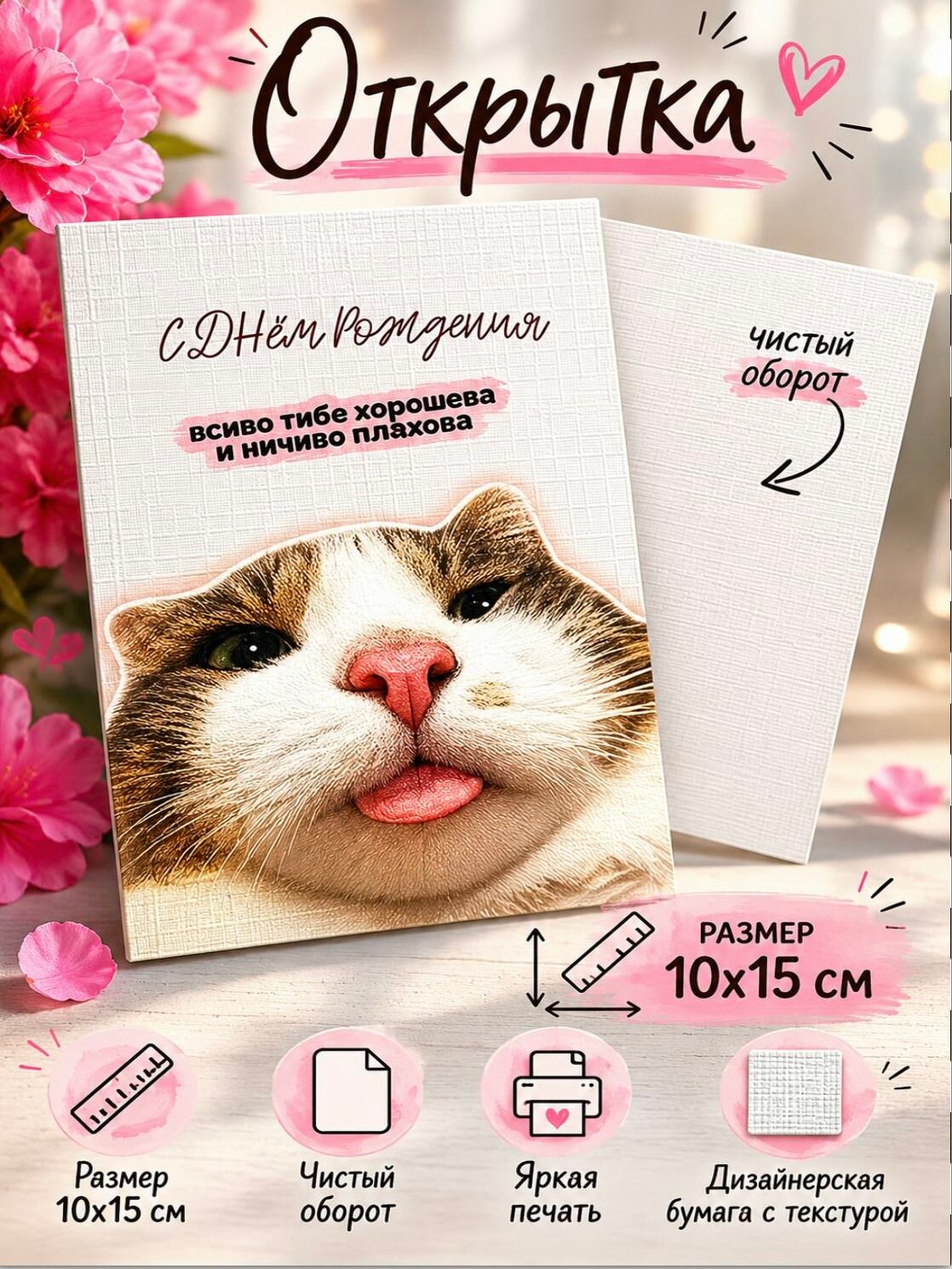 Открытка С днём рождения с котиком