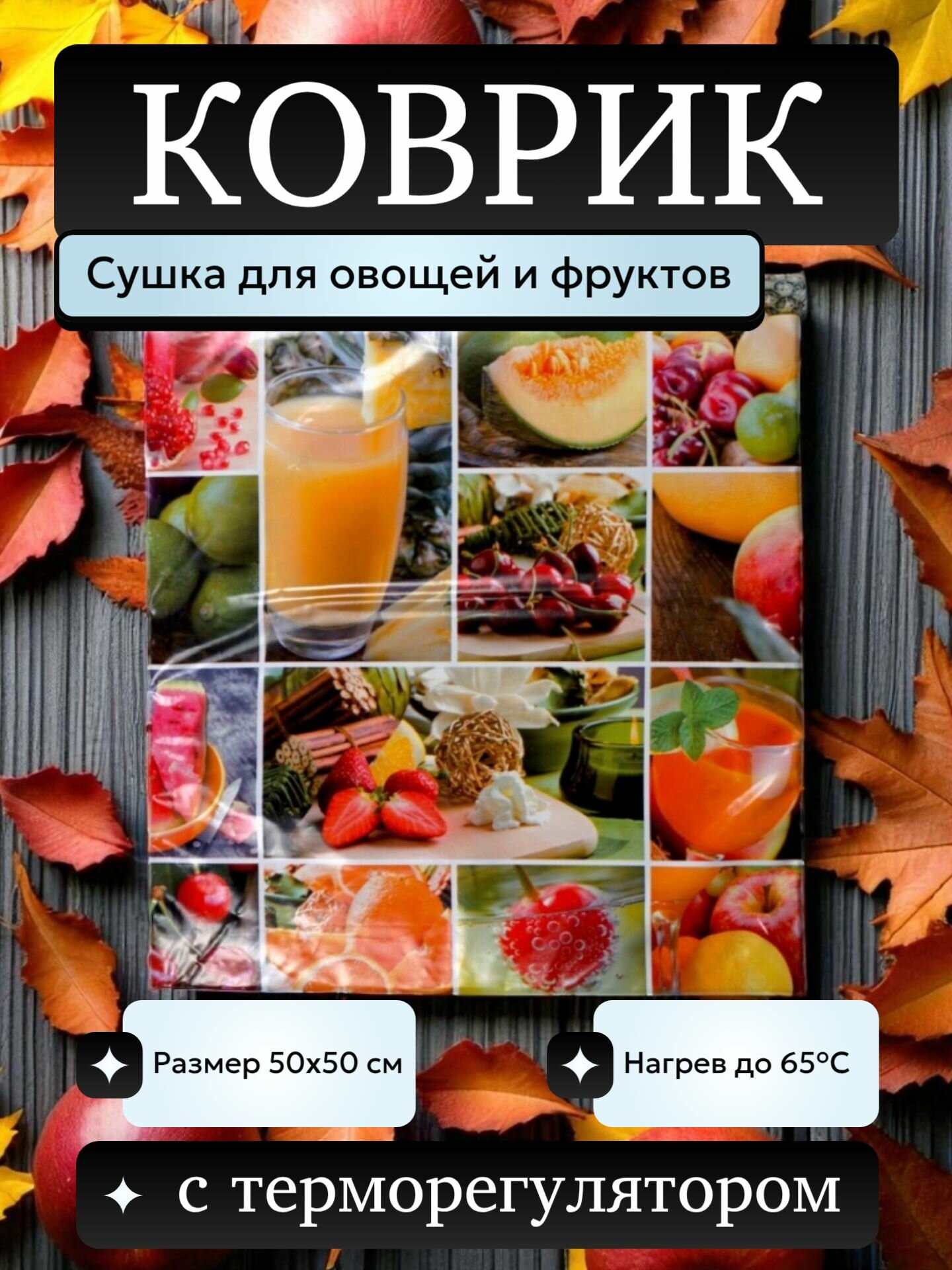 Электросушилка для овощей, фруктов, грибов "Самобранка", 50*50 см. с терморегулятором