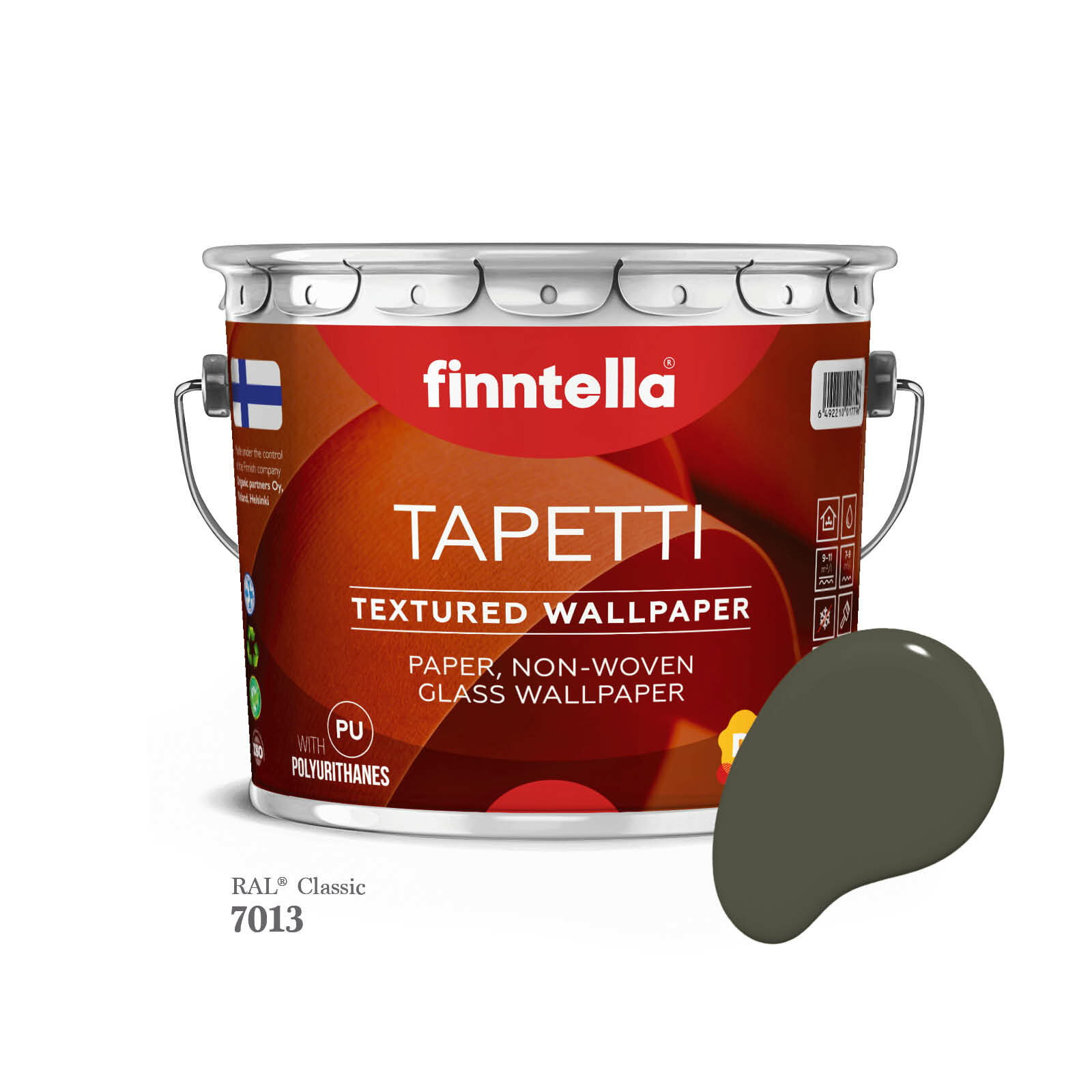 Шелковисто-матовая краска для обоев под окраску TAPETTI SILKKI Matta FINNTELLA, Цвет RAL 7013 Коричнево-серый (Brown grey), 2,7л