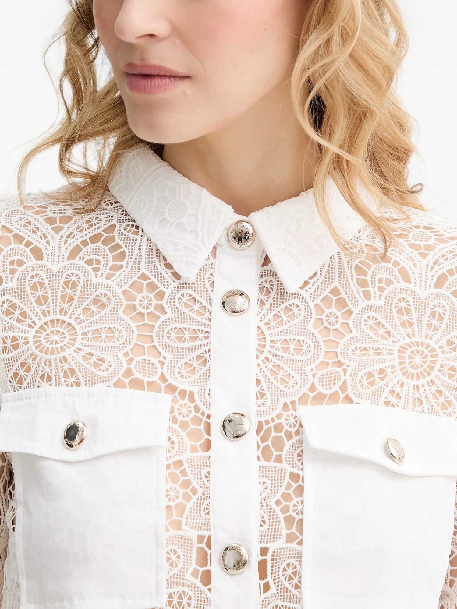 Рубашка MORGAN Flower-lace shirt, размер 34, бежевый/белый — фото 1
