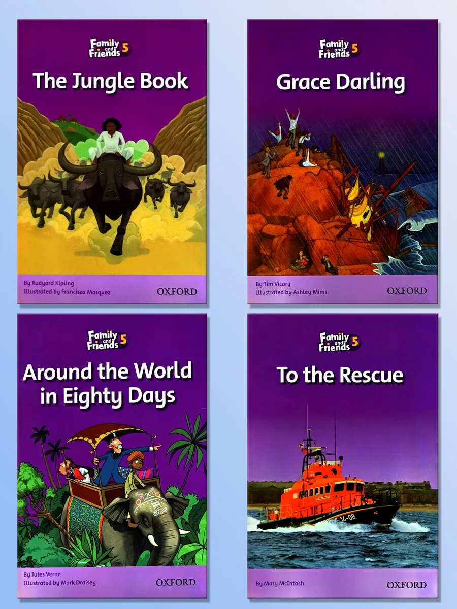Family and Friends 5 readers(комплект из 4 книг) Jungle Book, Grace Darling, Around the World , To the Rescue