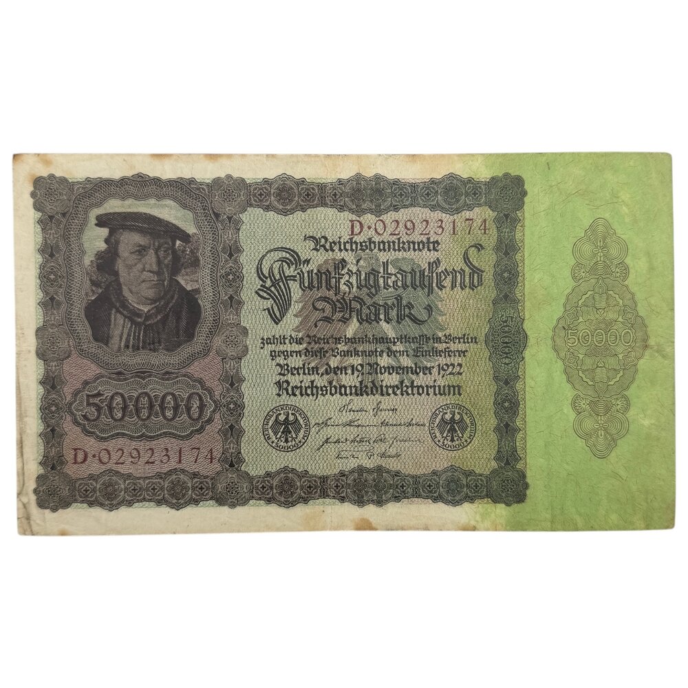 Веймарская республика (Германия) 50000 марок 1922 г. (Орёл) (Серия D)
