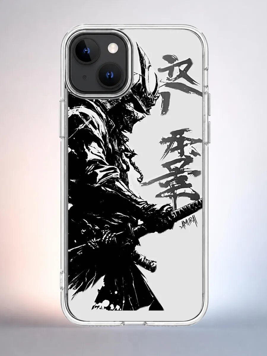 Чехол iPhone 14 Самурай манга силиконовый прозрачный