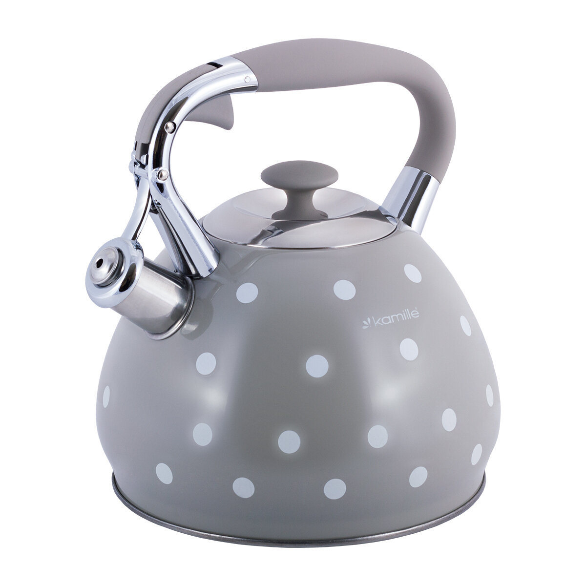 Чайник 3 л. из нержавеющей стали со свистком Kamille KM-0695 горох (0695GR / серый)