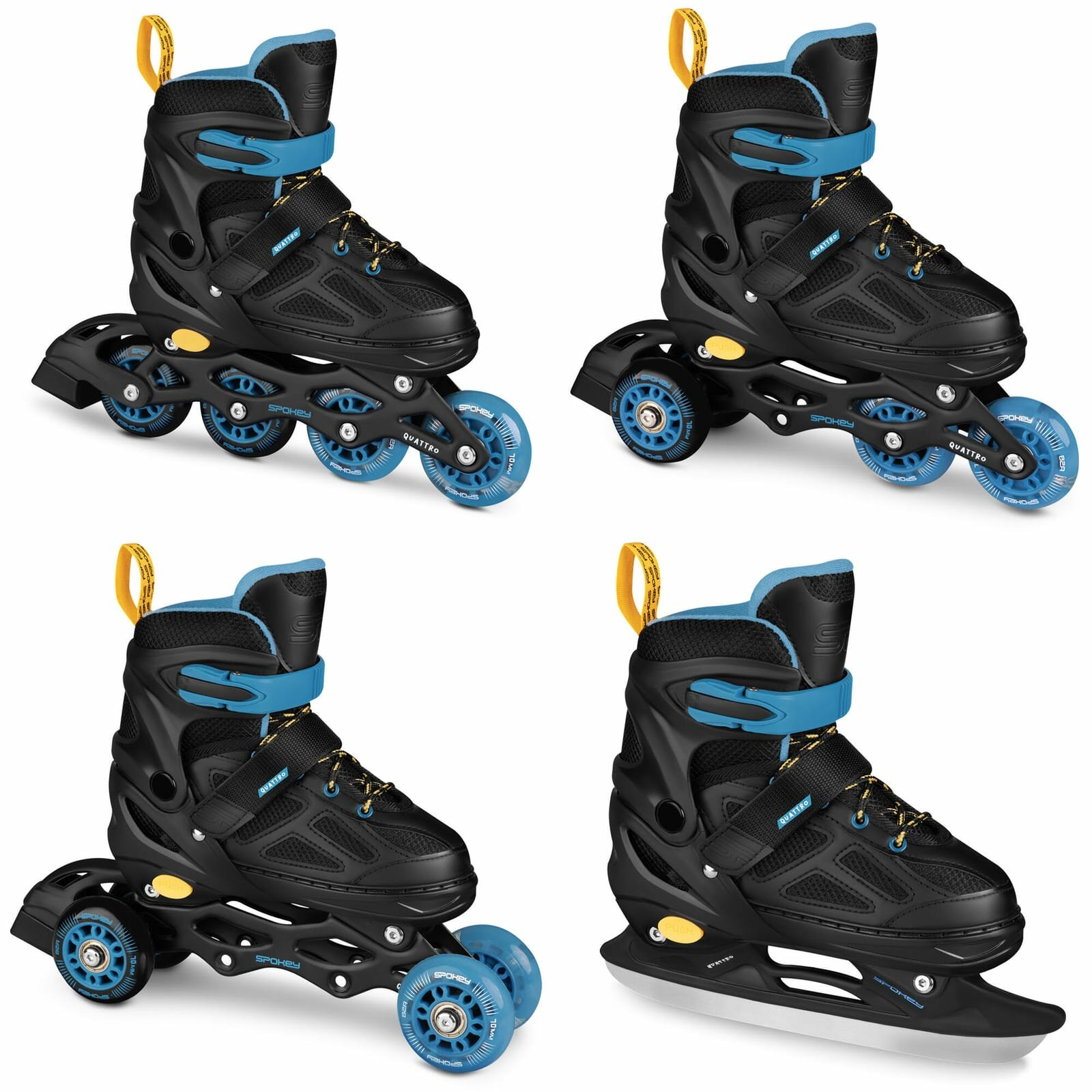 DECATHLON ролики детские регулируемые 4в1 Spokey Quattro, черный/синий, 38/41