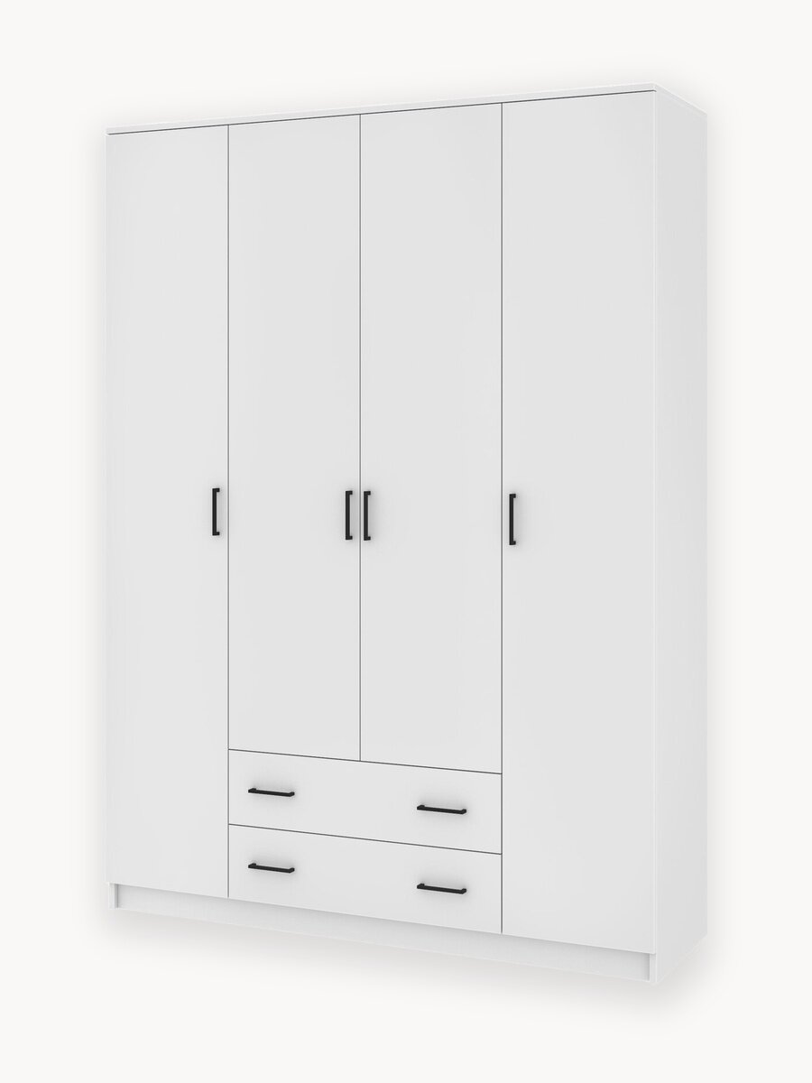 Шкаф распашной Квадро Белый гладкий ЛДСП, с полками, ящиками, штангой, для спальни, гостиной 1600х2200х487 мебельный РАЙ