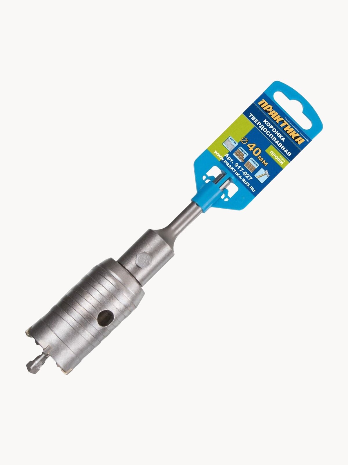 Коронка твердосплавная ПРАКТИКА SDS- Plus ударная 40 мм (1шт.) клипса (917-927)