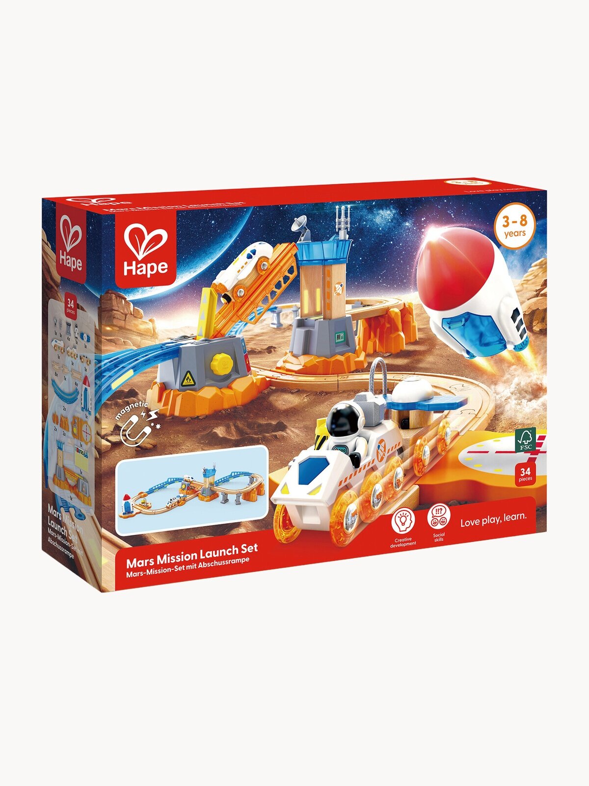 Детская деревянная интерактивная железная дорога Hape "Космос" с поездом и ракетой E3798_HP