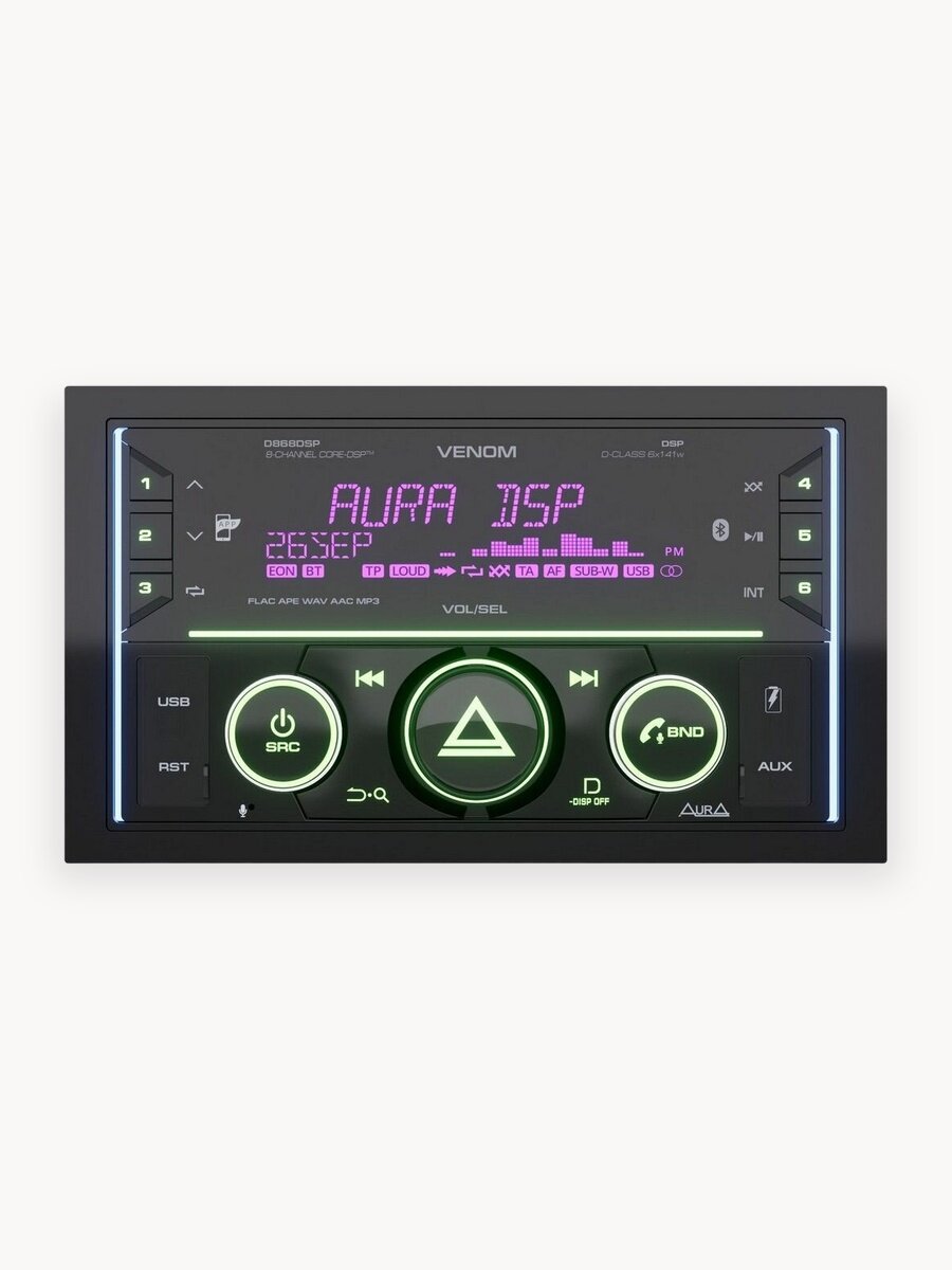 Магнитола автомобильная / Процессорный 2-DIN BT/USB ресивер AurA VENOM-D868DSP