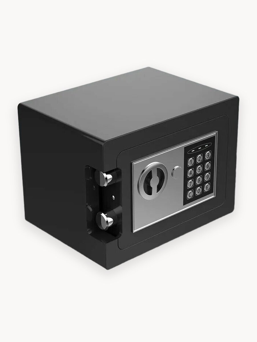 Сейф для денег и документов с электронным замком и ключей, черный, 17 x 23 x 17 см