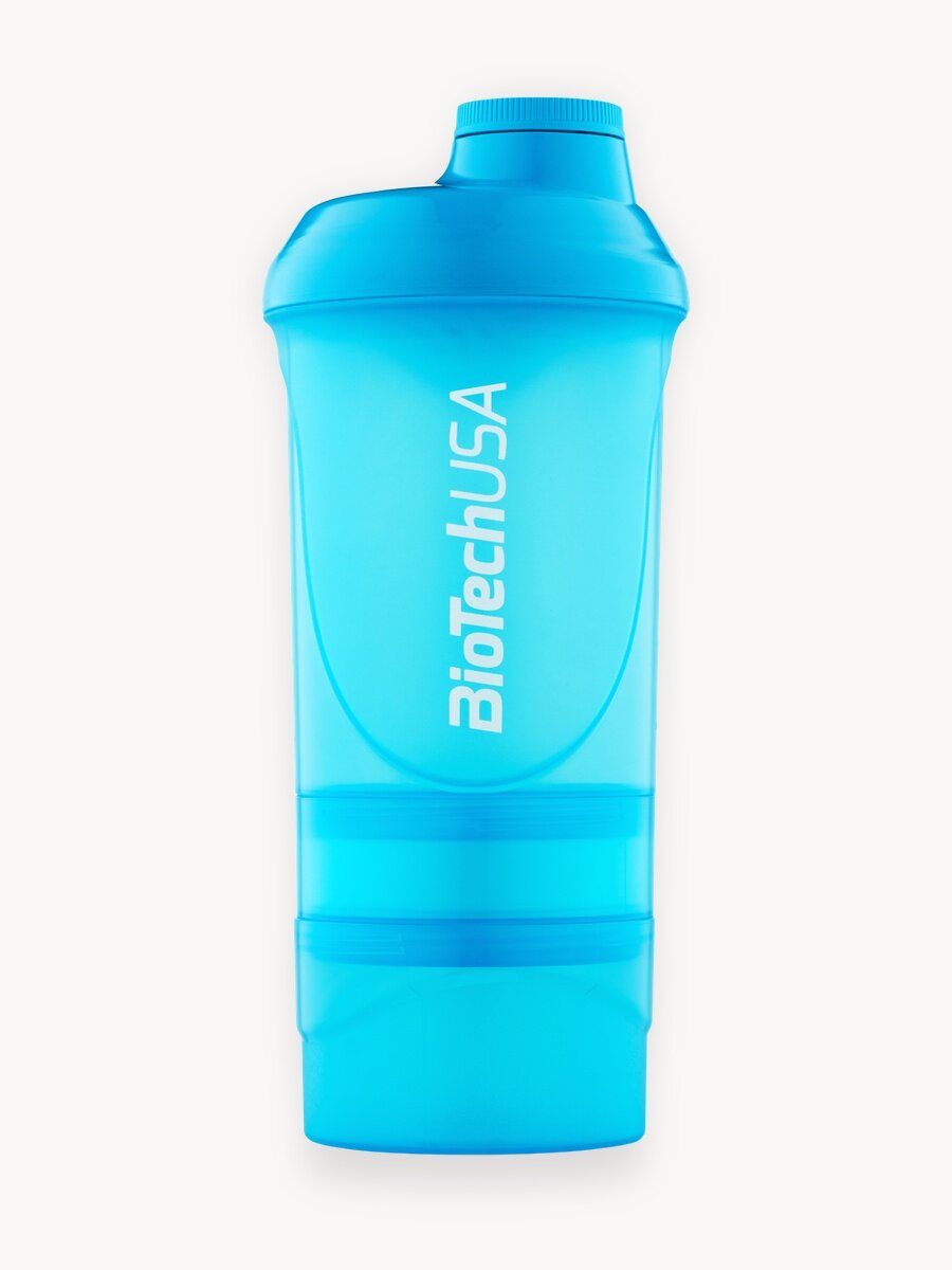 Шейкер с дополнительными отсеками / BioTechUSA WAVE+ / 600 мл - синий