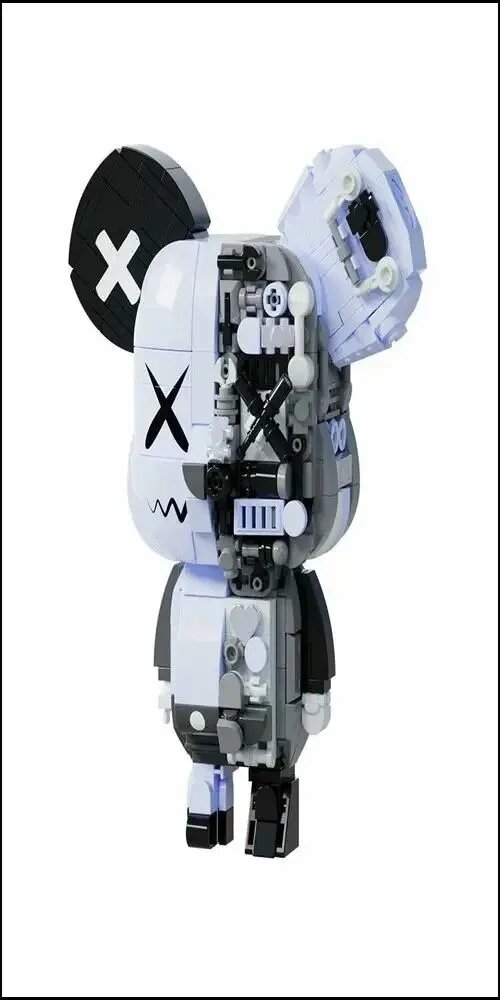 Конструктор 3D серый, 546 деталей, эксклюзивный JAKI CyberPunk Bearbrick