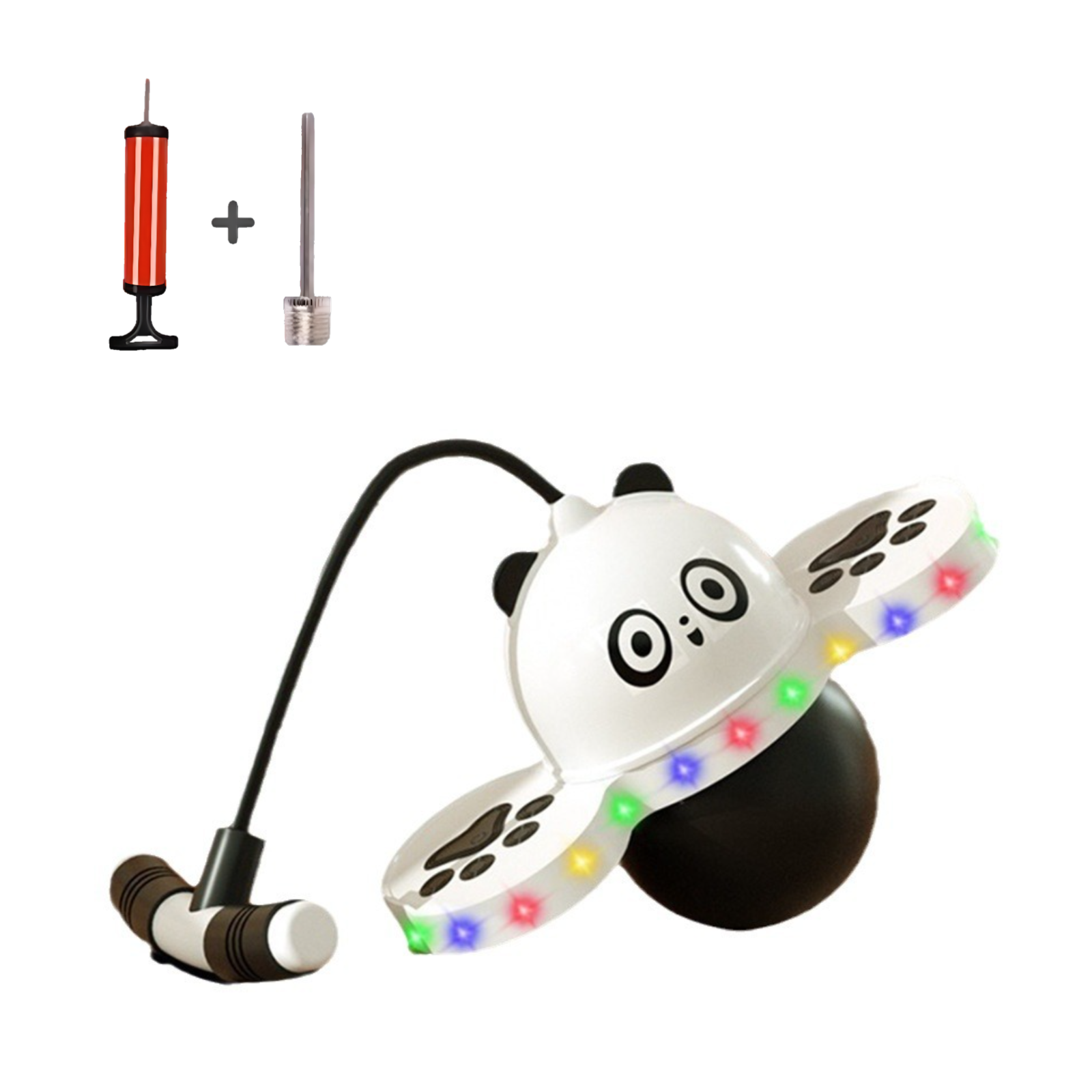 Игрушка для прыжков Bouncy Panda Play Pal: Светящаяся розовая версия, поддерживает до 300 кг, из_PP_материала, с толстым износостойким антискользящим покрытием, регулируемая длина, в комплект входит надувной цилиндр в подарок