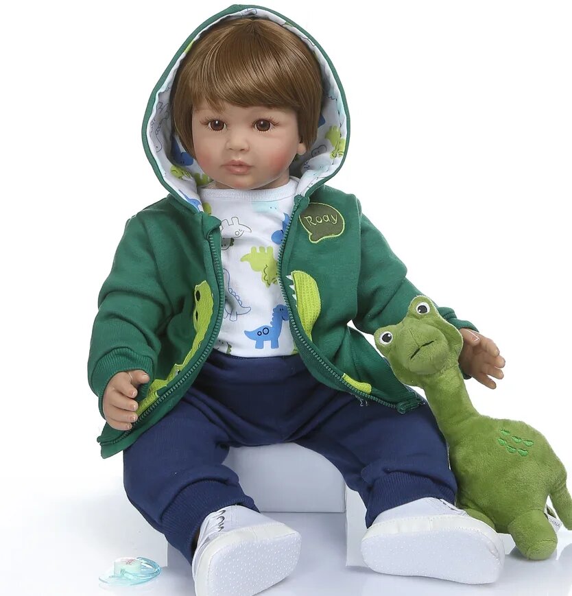 Кукла-реборн NPK 60 см виниловая Зеленый, boy doll, 60cm brown eyes