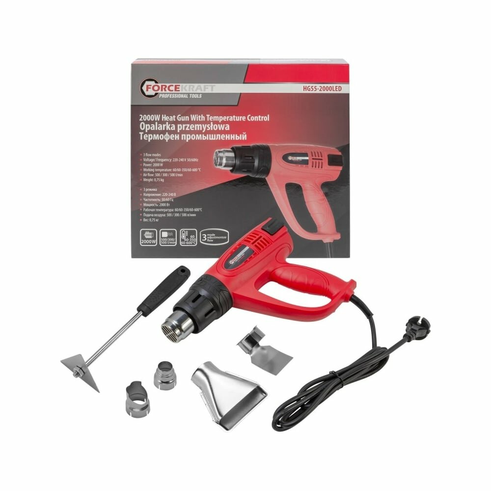 Промышленный электрический фен Forcekraft FK-HG55-2000LED(52344)