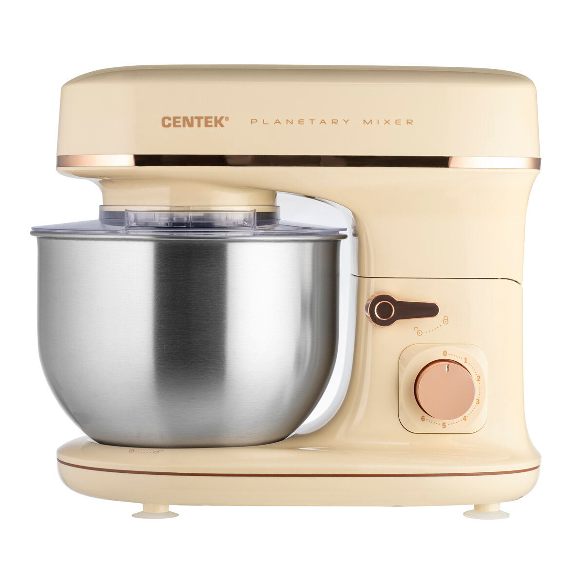 Миксер Centek CT-1139, бежевый/хром, планетарный, мощность 1300 Вт