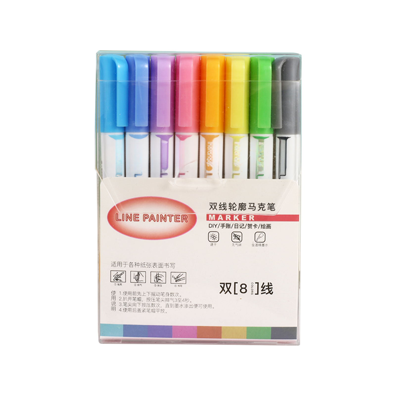 Маркеры для раскраски с двойной линией 8 цветов, наконечник 2.0 мм, набор для рисования, для скрапбукинга, художников, детей, взрослых, черная бумага, фото, книги для раскраски, камень, стекло, школьные и офисные принадлежности, размер 14.3 x 1.1 см, 1