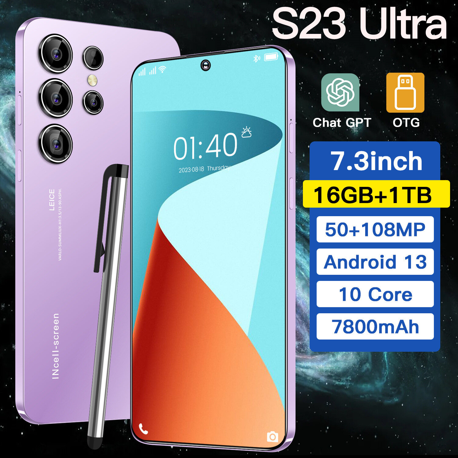 Смартфон S25 Ultra, 7,3-дюймовый экран, 3+64 ГБ, разблокировка по отпечатку пальца сбоку, Android 15.