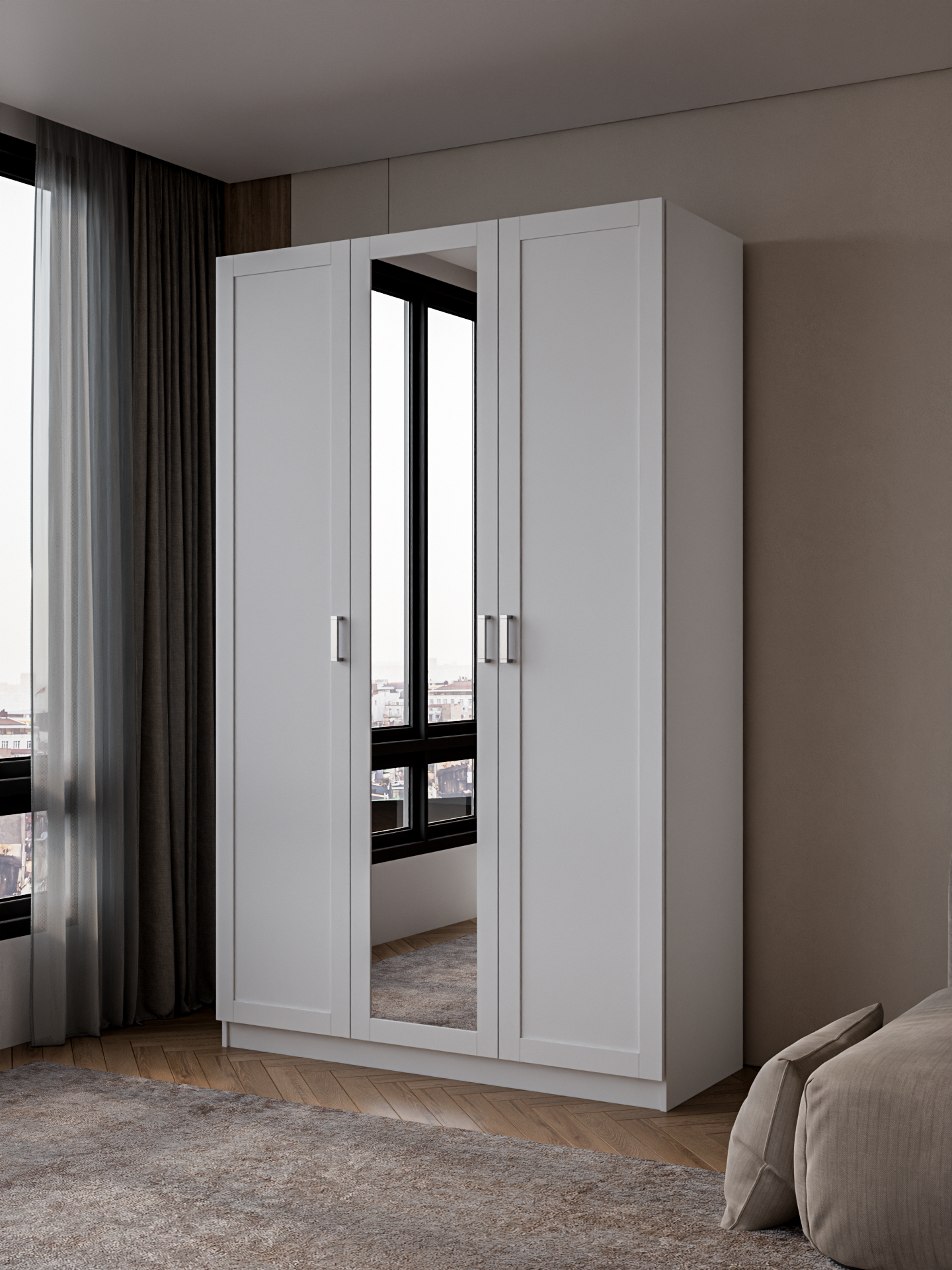 Шкаф распашной Чейз | Корпус ЛДСП Белый| Фасад Рамка Белый| Ручка скоба