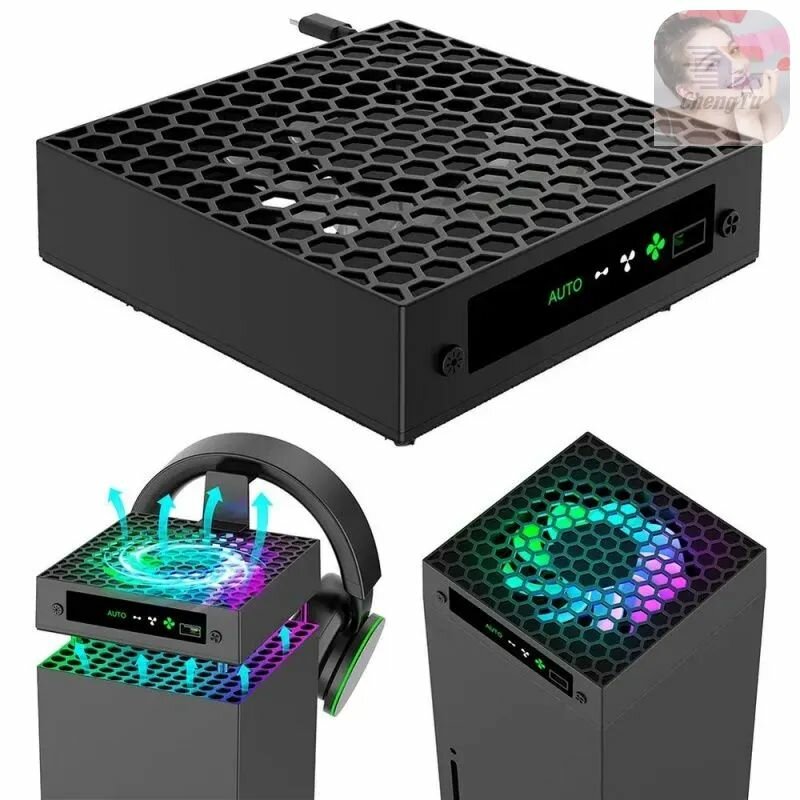 Охлаждающий вентилятор RGB, 3 уровня, регулируемая скорость, с держателями для гарнитуры для Xbox Series X
