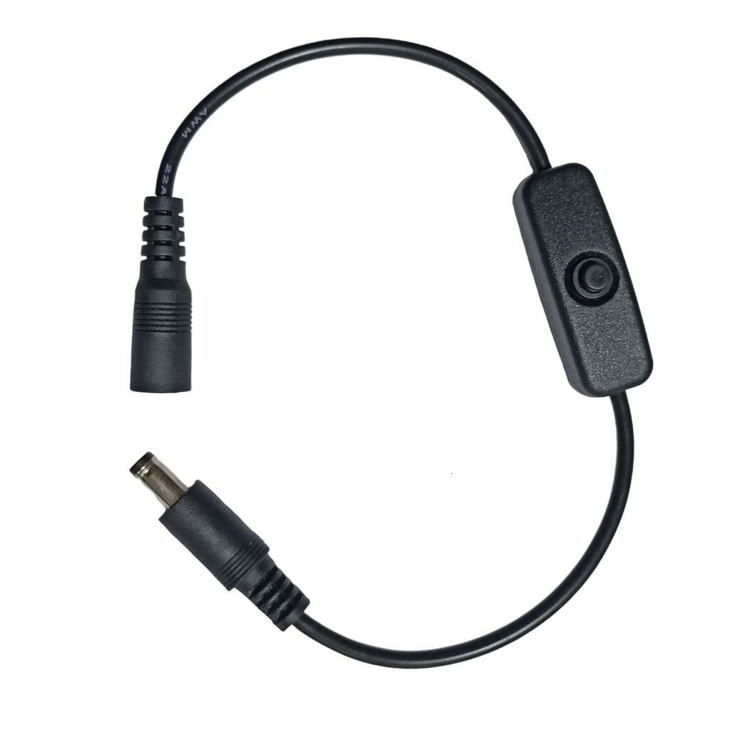 Кабель-удлинитель питания DC5521 с переключателем, 5.5x2.1 мм, штекер-гнездо, Черный