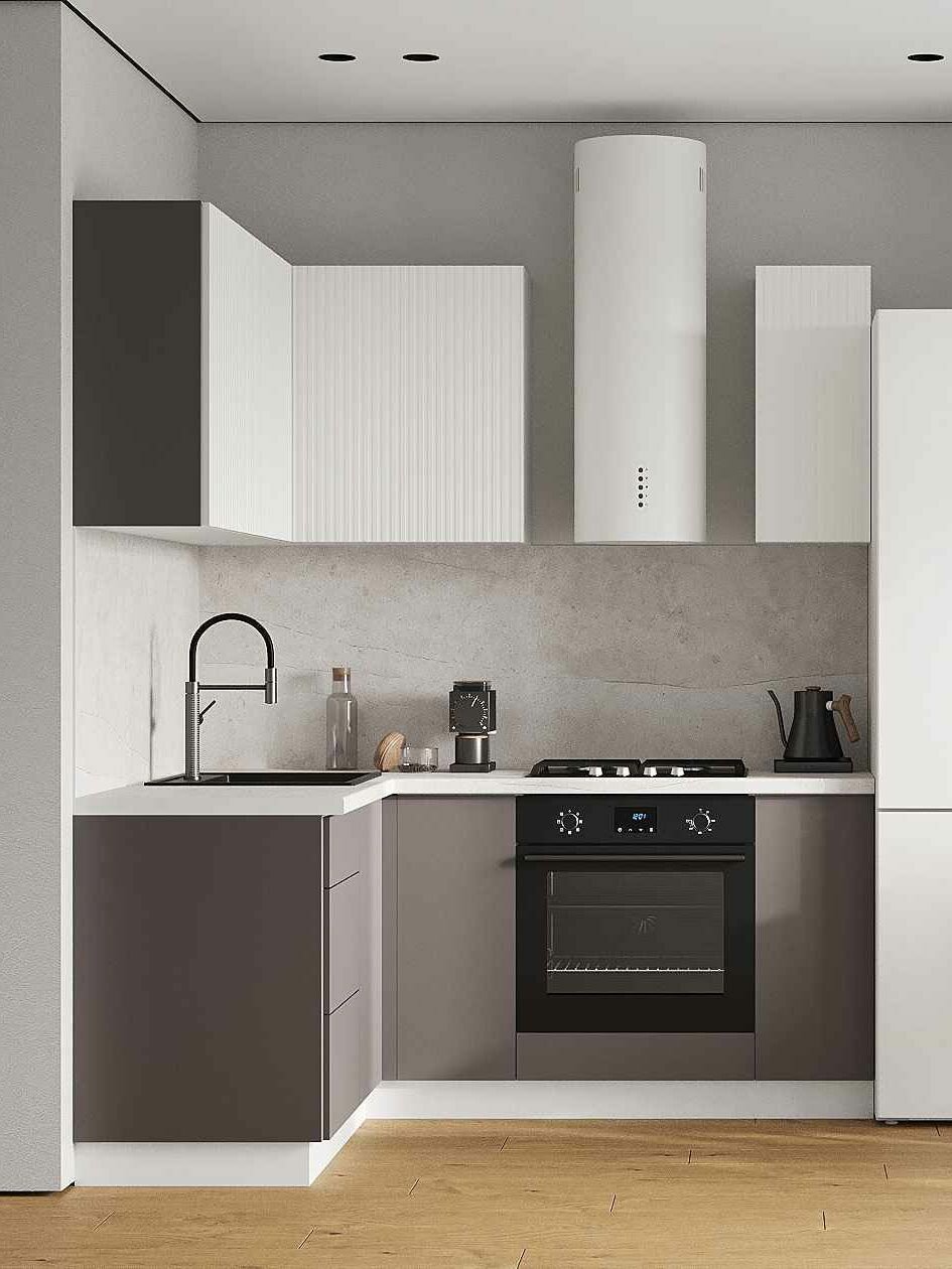 Кухонный гарнитур угловой Комби 1.8х1.5 м, мебель для дома и кухни, Белый / Бланж / Грей