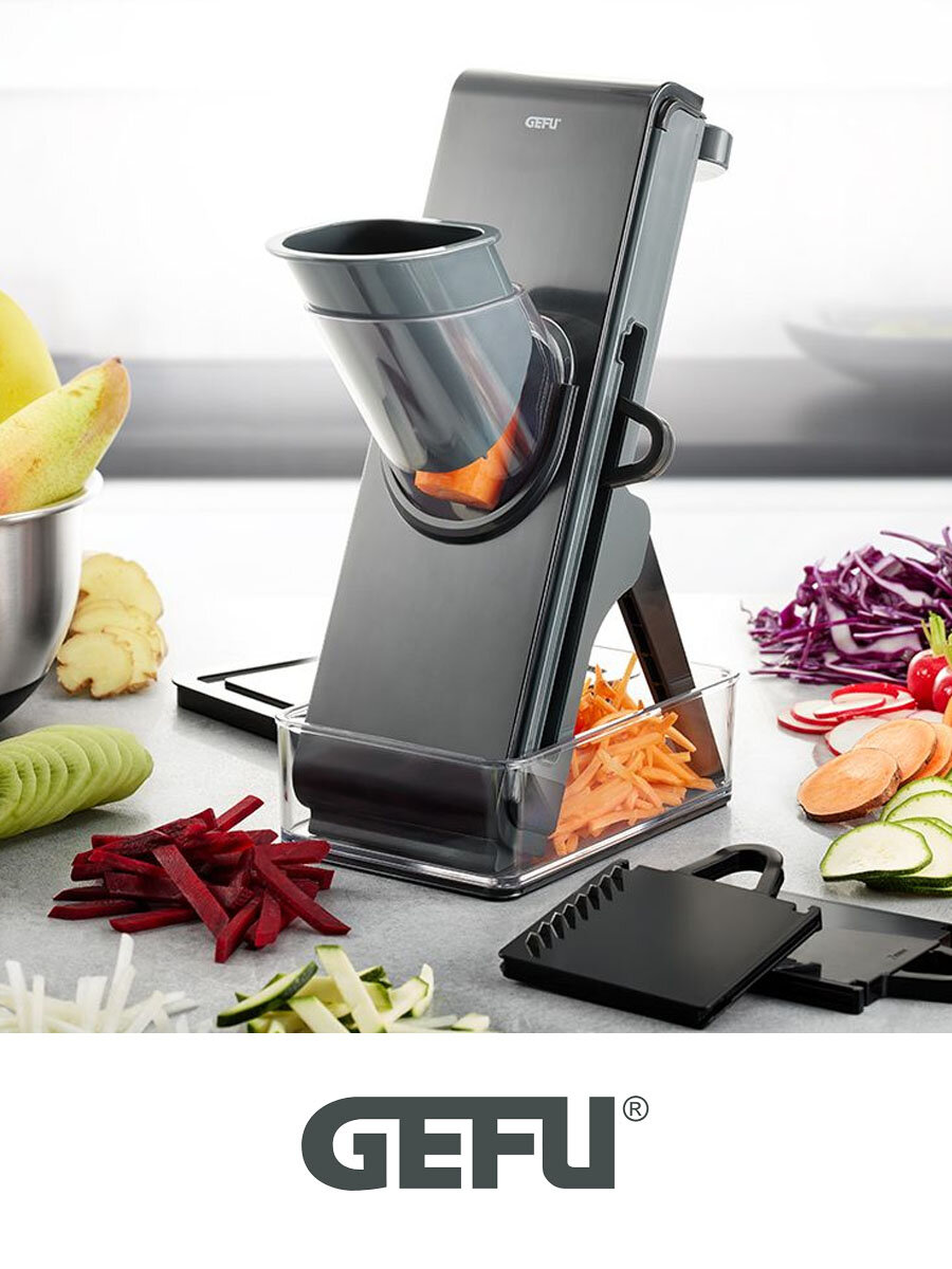 Слайсер для овощей Gefu Stando, 22*9.8*26.6 см, нарезает слайсы 2 и 4 мм и соломку 3,5 мм и 7 мм
