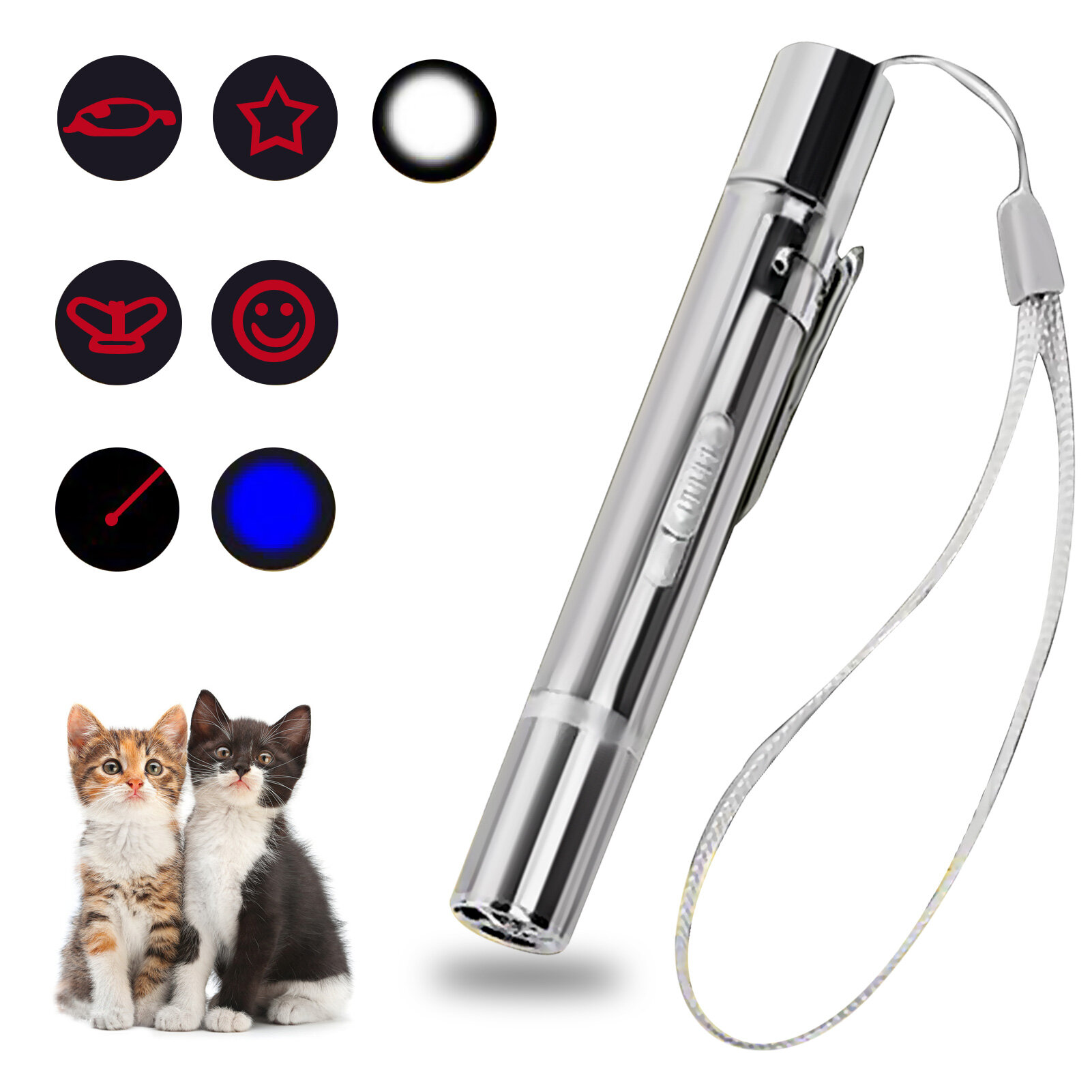 Игрушка для котов Интерактивная Игрушка для ловли Тренировочная игрушка для питомцев USB Заряжаемая 3 режима 4 шаблона Металл Серый 3*3.7V 50mah Время зарядки 2 часа Время работы 5-6 часов Размер 11.5*1.6*1.6см Размер упаковки 12*2*2см Вес упаковки 35г