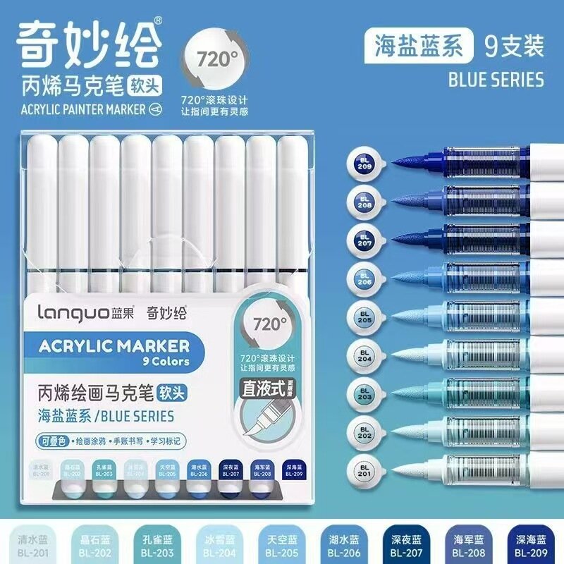 Синий фруктовый прямой жидкий акриловый маркер, мягкий наконечник, водонепроницаемый, новые цвета, 207 цветов, полный набор для рисования, специальное использование для студентов