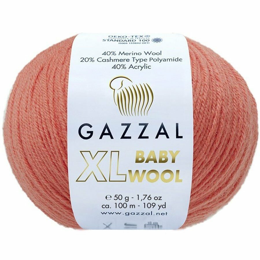 Пряжа Gazzal BABY WOOL XL 819 коралл (5 мотков)