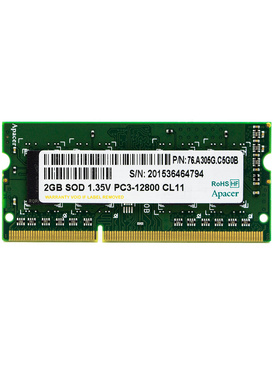 Модуль памяти для ноутбука SODIMM DDR3L 2GB PC12800 1600МГц Apacer 76. A305G. C5G0B